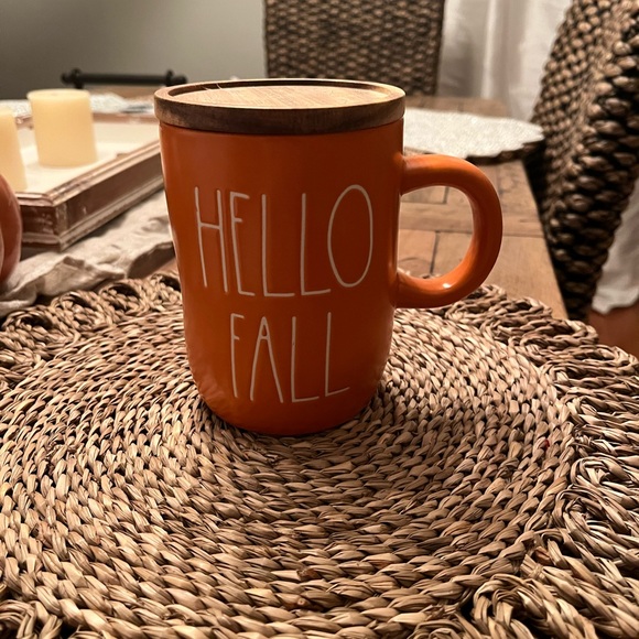 Rae Dunn | Dining | Rae Dunn Vibrant Orange Hello Fall Mug With Wooden ...